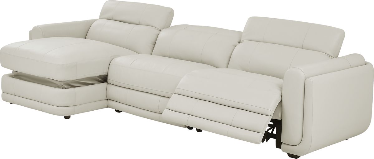 Drew & Jonathan Meridien Ice White Leather 3 Pc Dual Power Reclining ...