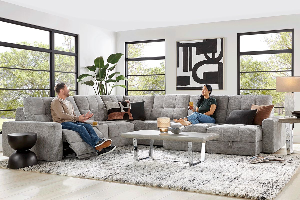 Meriwether 10 Pc Gray Chenille Fabric Power Slider Sectional Living ...