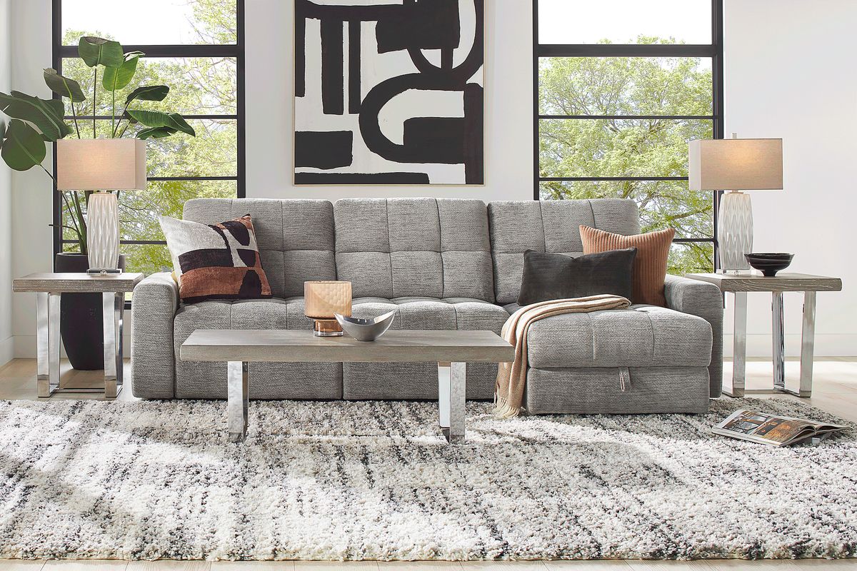 Meriwether Gray Chenille Fabric 3 Pc Power Slider Sectional | Rooms to Go