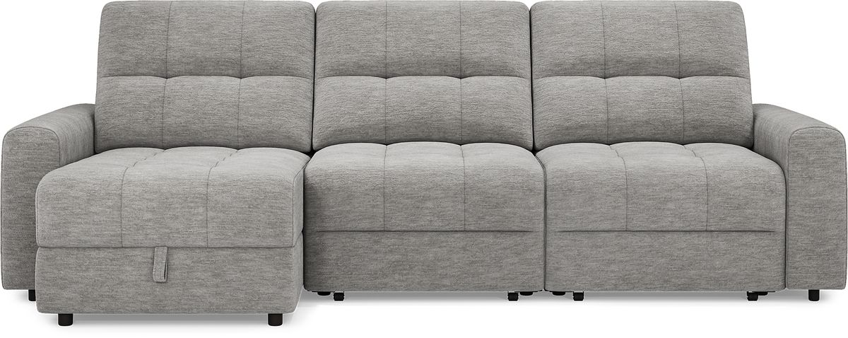 Meriwether Gray Chenille Fabric 3 Pc Sliding End, Power Slider + Laf ...