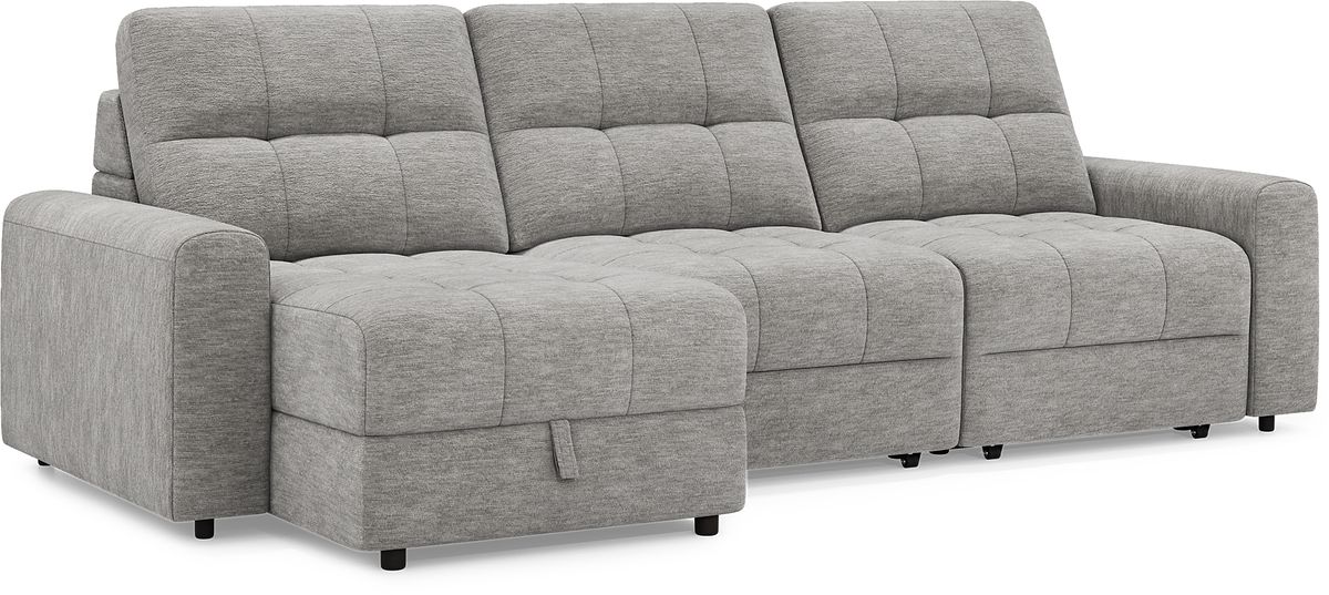 Meriwether Gray Chenille Fabric 3 Pc Sliding End, Power Slider + Laf ...