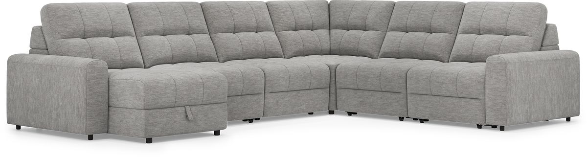Meriwether Gray Chenille Fabric 6 Pc Power Slider Sectional | Rooms to Go