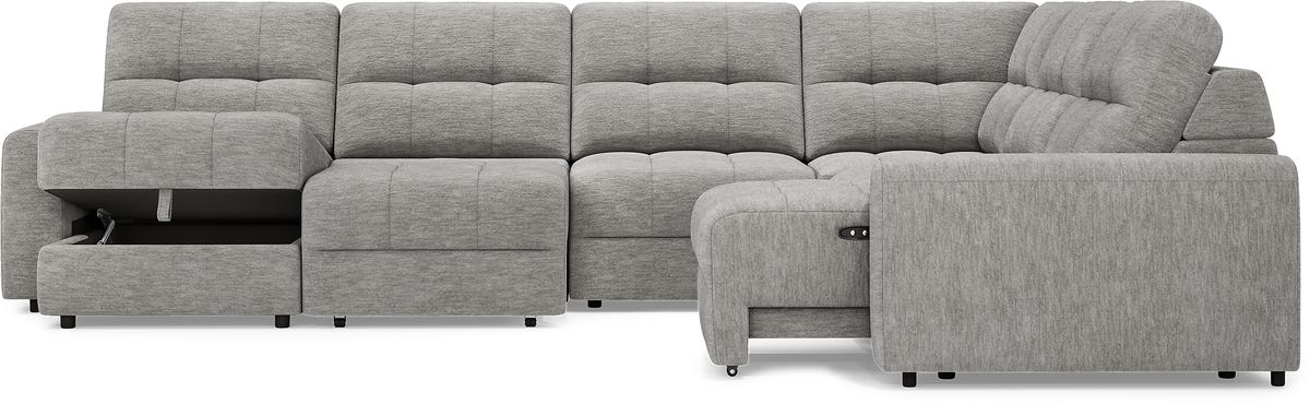 Meriwether Gray Chenille Fabric 6 Pc Sliding End, Power Slider + Laf ...