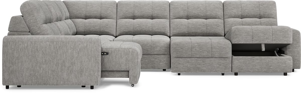 Meriwether Gray Chenille Fabric 6 Pc Sliding End, Power Slider + Raf ...