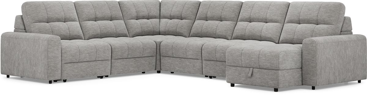 Meriwether Gray Chenille Fabric 6 Pc Sliding End, Power Slider + Raf ...