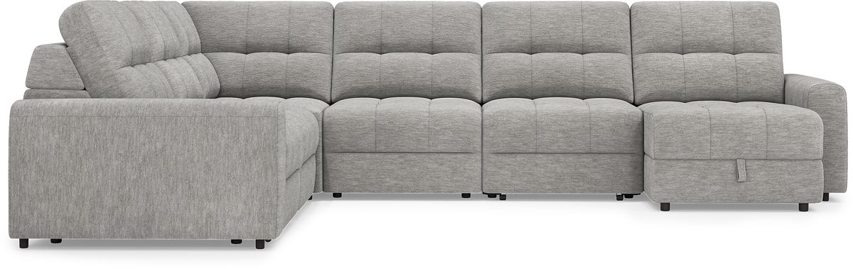 Meriwether Gray Chenille Fabric 6 Pc Sliding End, 2 Power Sliders + Raf ...