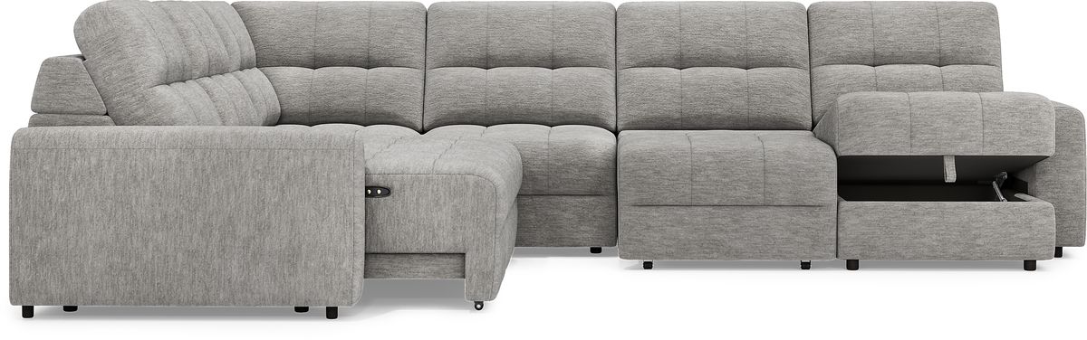 Meriwether Gray Chenille Fabric 6 Pc Sliding End, 2 Power Sliders + Raf ...