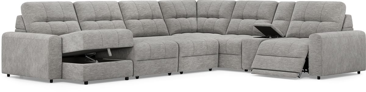Meriwether Gray Chenille Fabric 7 Pc Reclining End,2 Power Sliders ...