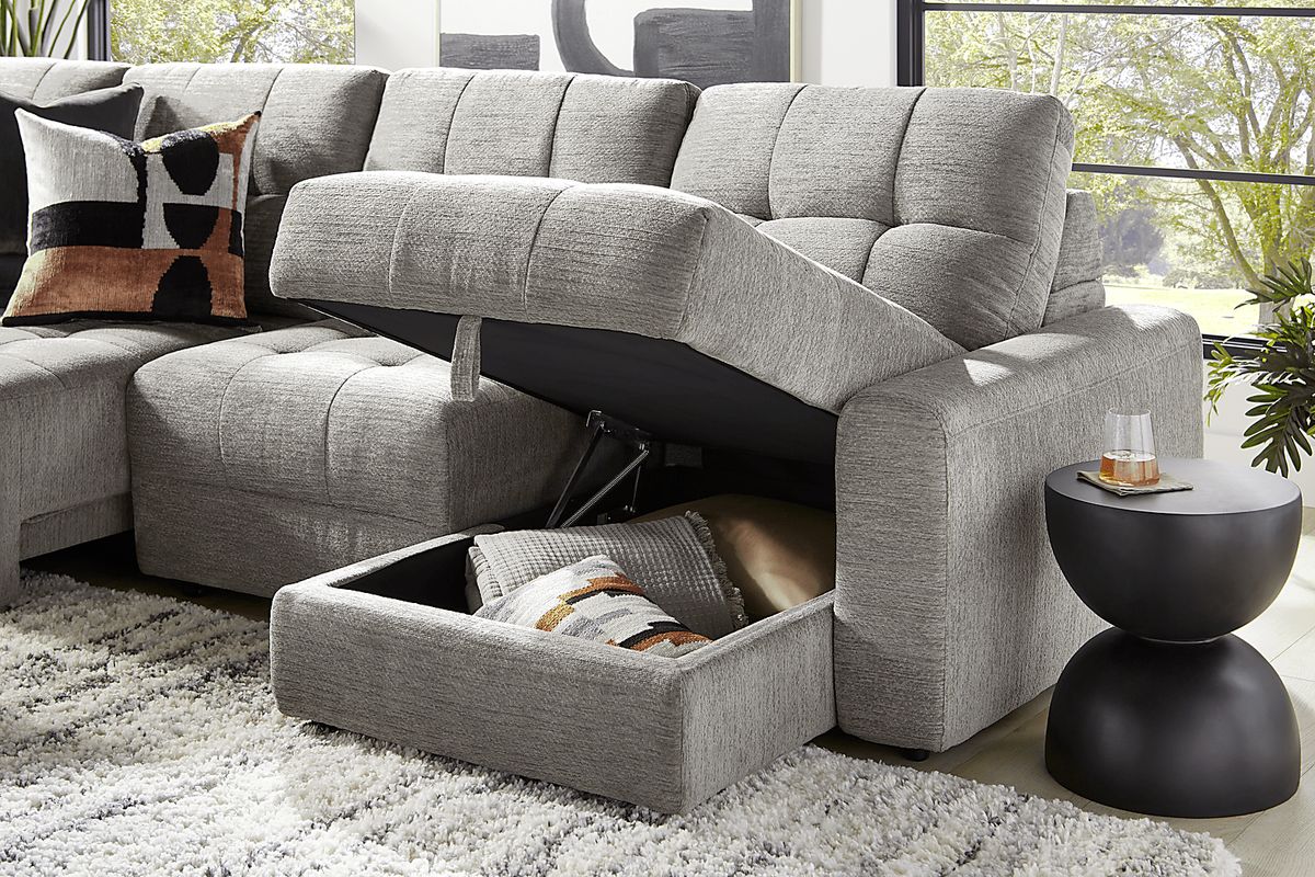 Meriwether Gray Chenille Fabric 7 Pc Power Slider Sectional | Rooms to Go