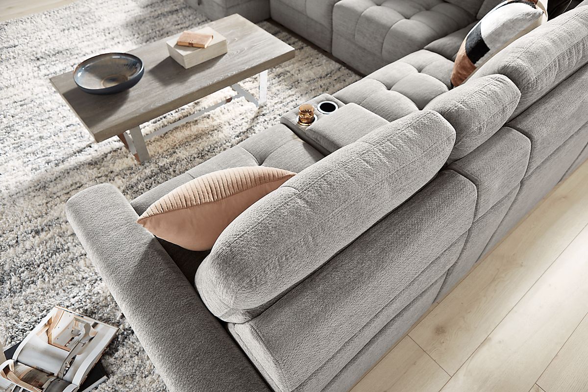 Meriwether Gray Chenille Fabric 7 Pc Sliding End,2 Power Sliders + Laf ...