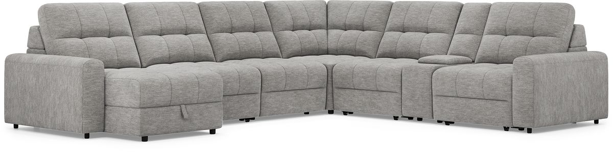 Meriwether Gray Chenille Fabric 7 Pc Sliding End,2 Power Sliders + Laf ...