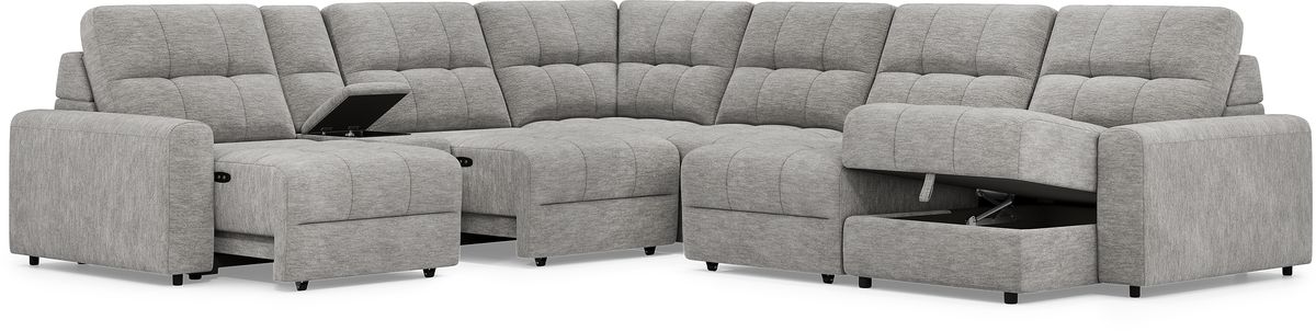 Meriwether Gray Chenille Fabric 7 Pc Sliding End,2 Power Sliders + Raf ...
