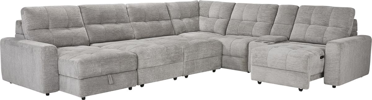 Meriwether Gray Chenille Fabric 7 Pc Sliding End, Power Slider + Laf ...