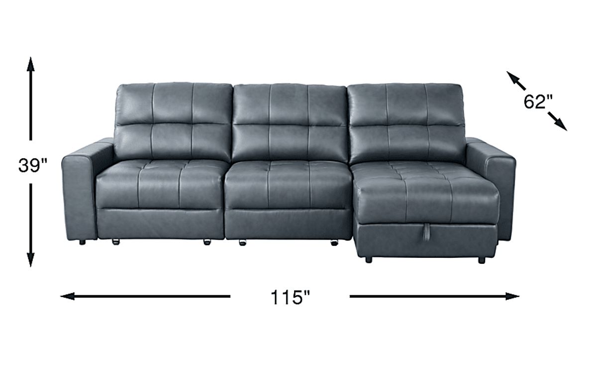 Meriwether Slate Blue Leather 3 Pc Sliding End + Raf Chaise Power ...