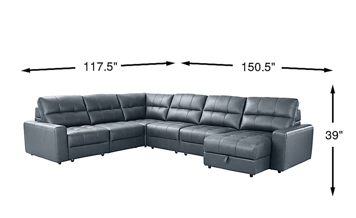 Meriwether Slate Blue Leather 6 Pc Reclining End, Power Slider + Raf ...