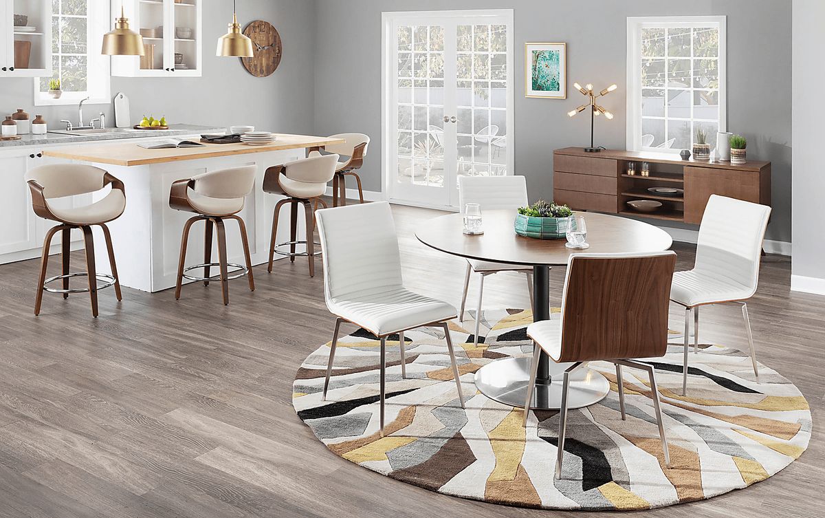 Mermod Walnut Dark Wood Cream Beige Polyester Fabric Swivel Counter ...