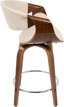 Mermod Walnut Dark Wood Cream Beige Polyester Fabric Swivel Counter ...