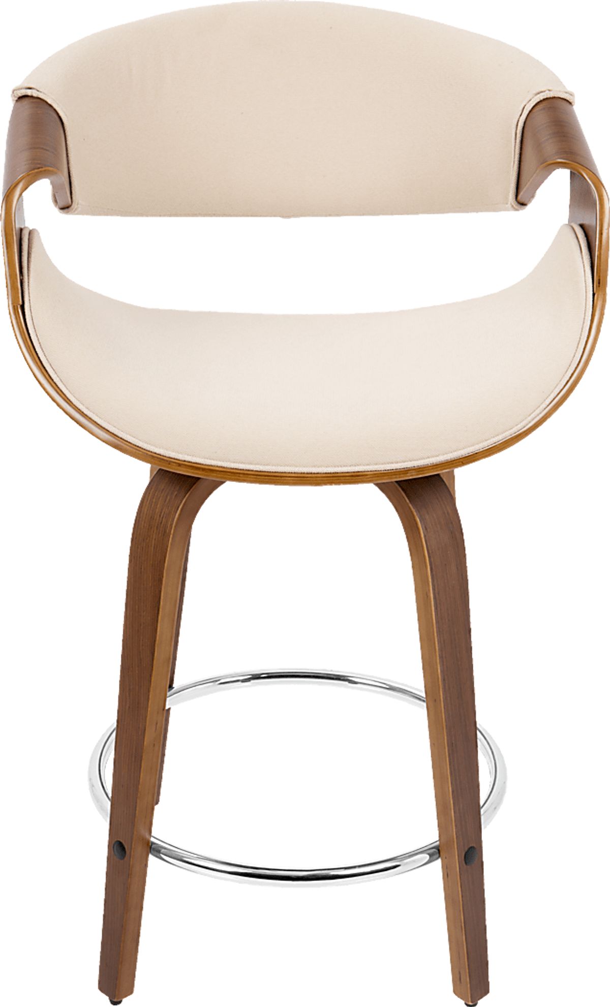 Mermod Walnut Dark Wood Cream Beige Polyester Fabric Swivel Counter ...