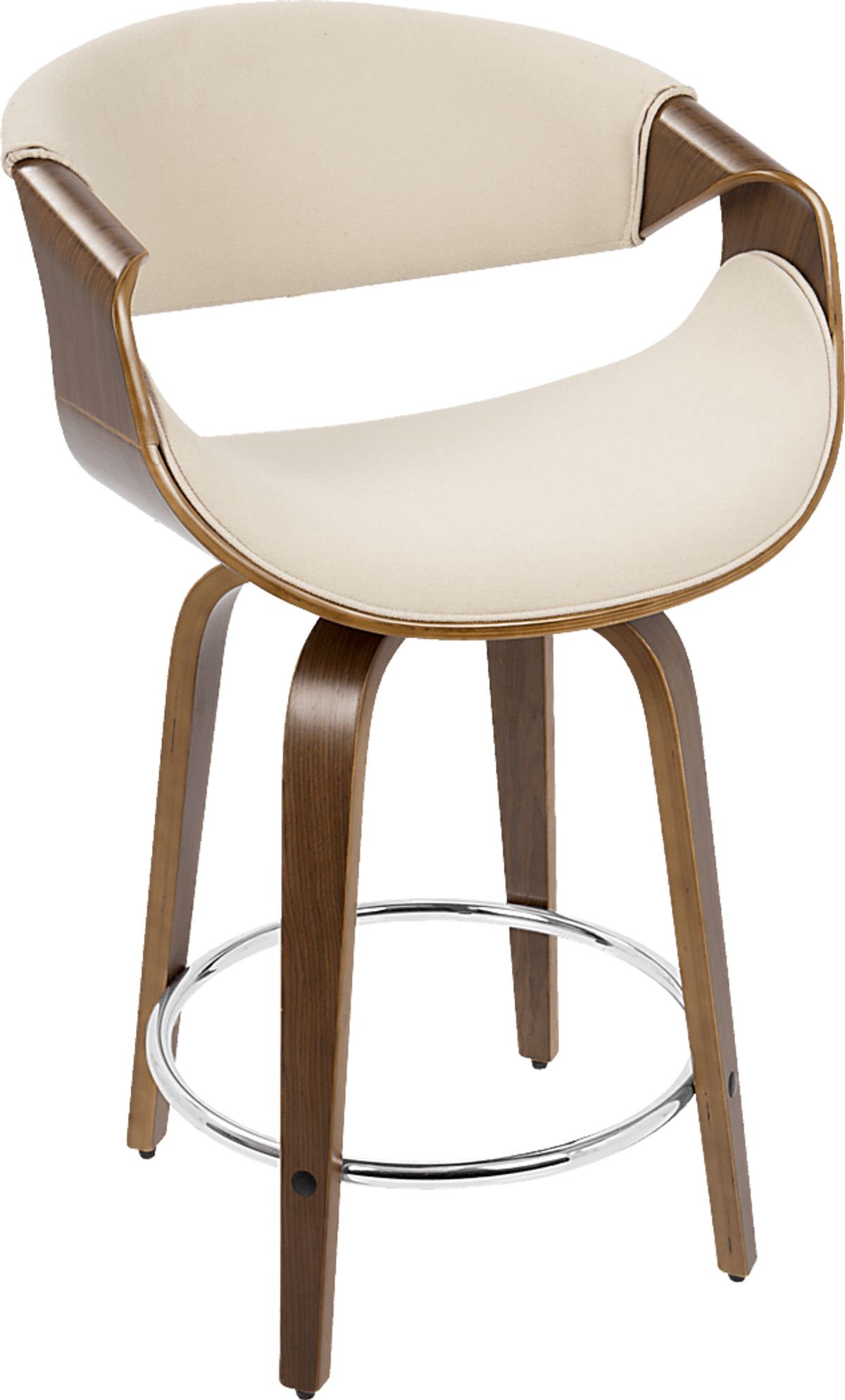 Mermod Walnut Dark Wood Cream Beige Polyester Fabric Swivel Counter ...