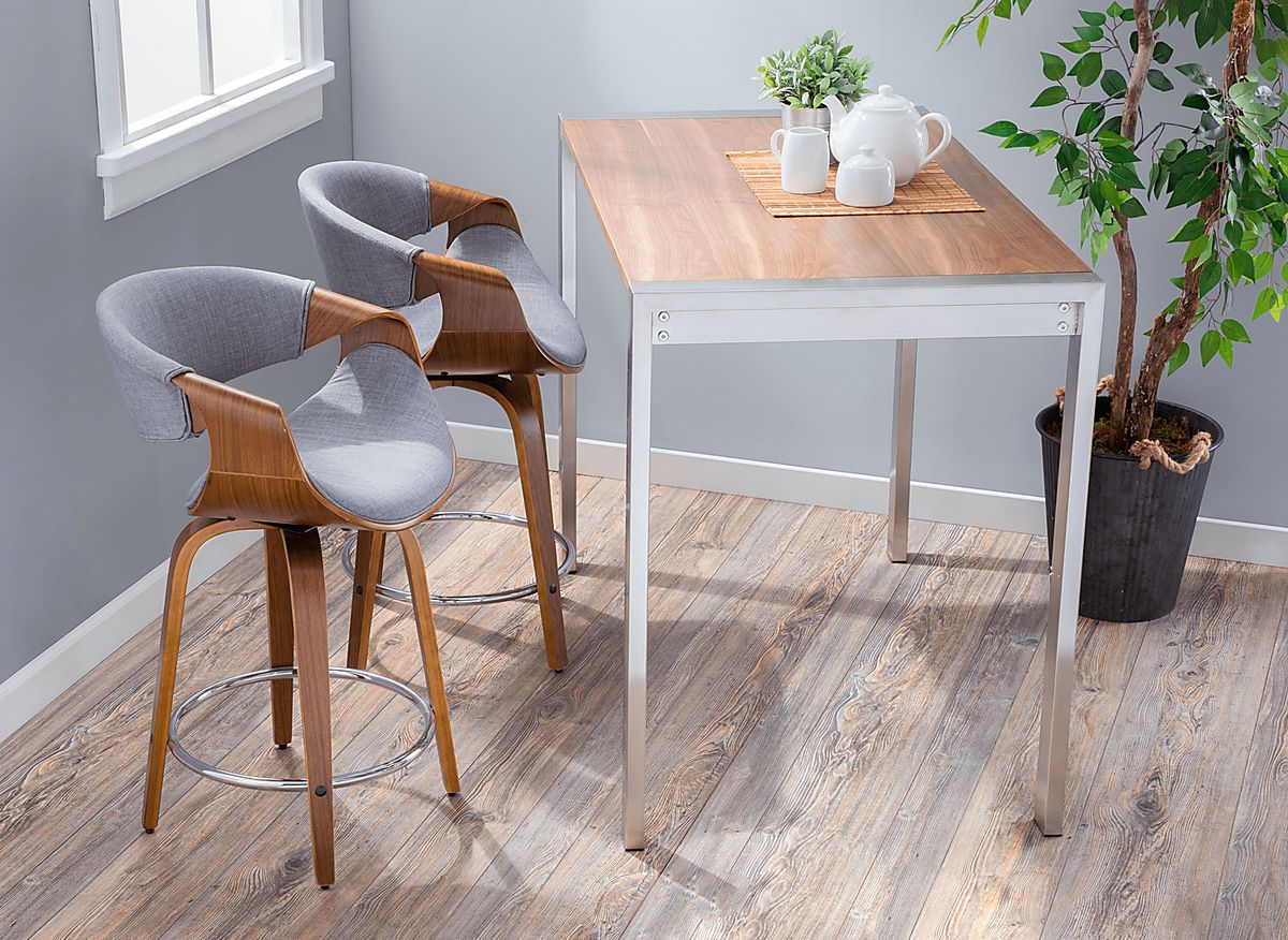 Mermod Walnut Dark Wood Gray Polyester Fabric Swivel Counter Height ...