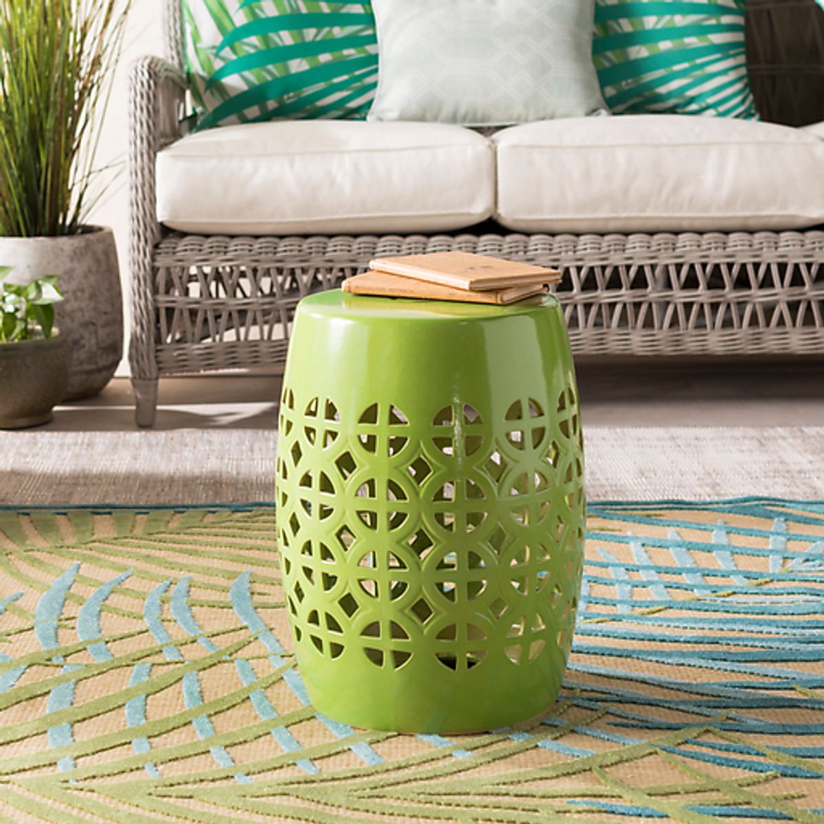 Mesi Green Colors Ceramic Outdoor Stool | Rooms to Go