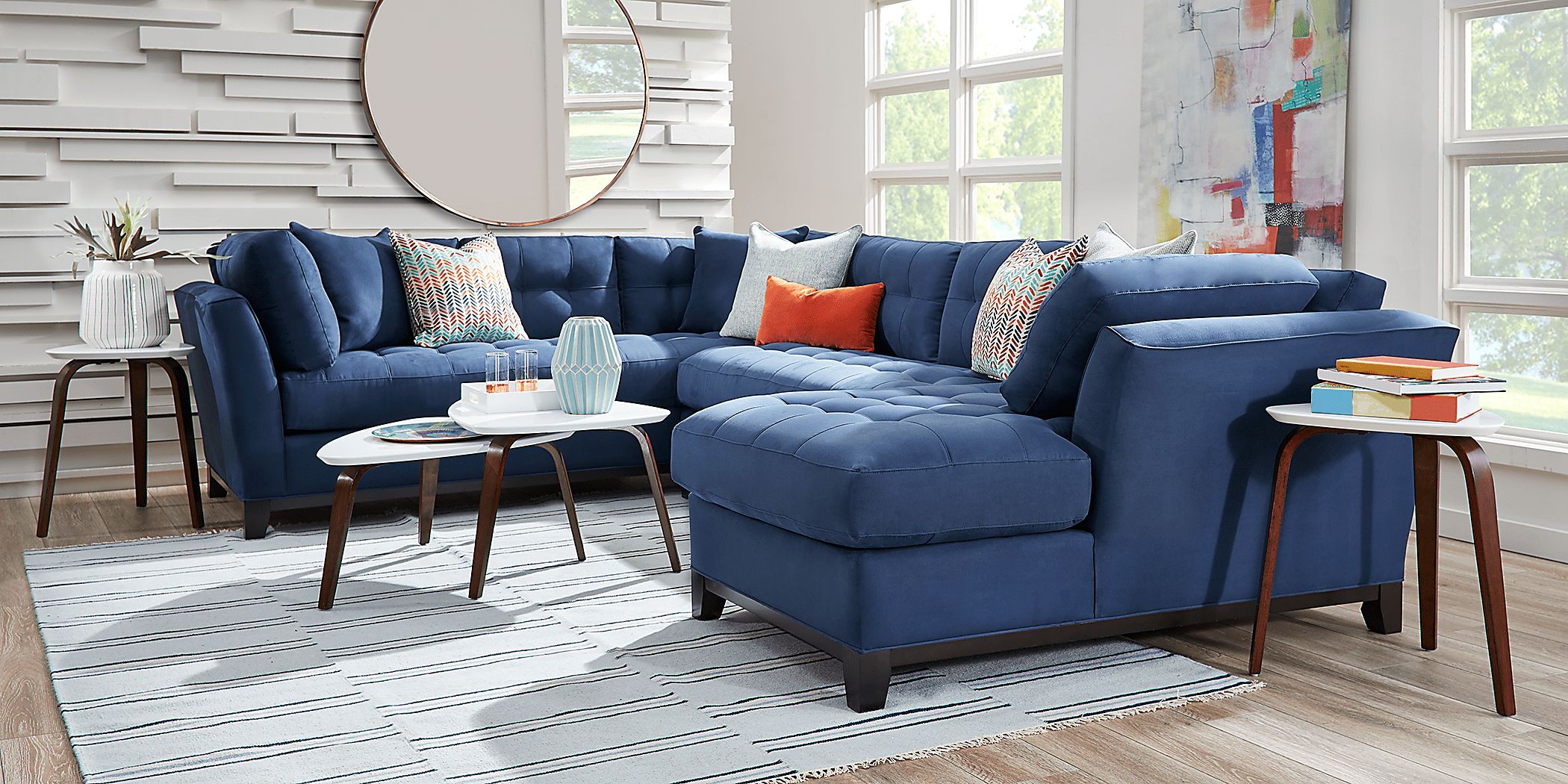Cindy Crawford Metro 4 Pc Midnight Blue Microfiber Living Room Set With ...