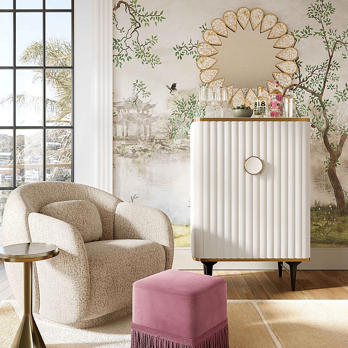 Michener Cream Colors,Light Wood,White Beige Bar Cabinet | Rooms to Go