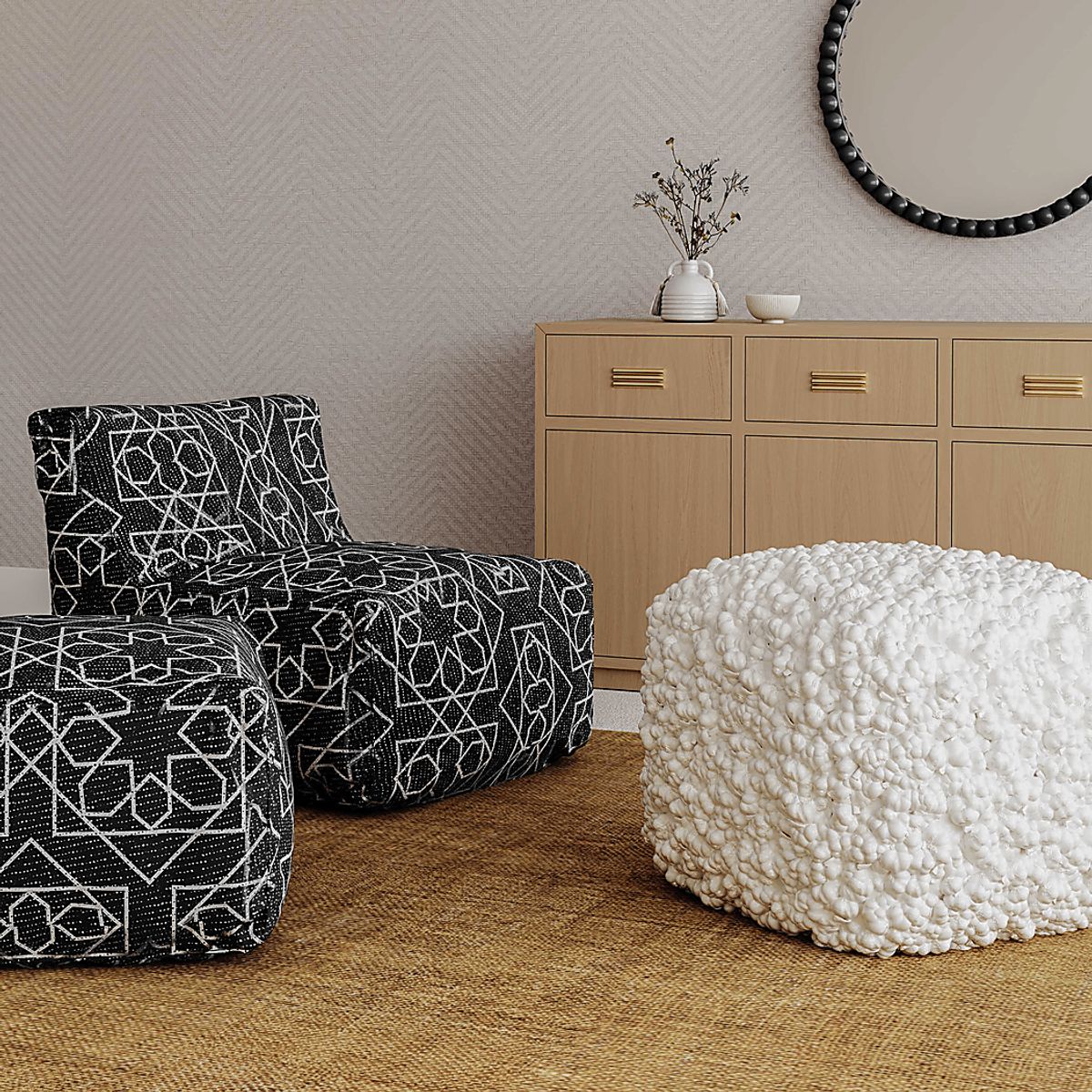 Midasvista Cream Beige Cotton,Polyester Fabric Pouf | Rooms to Go