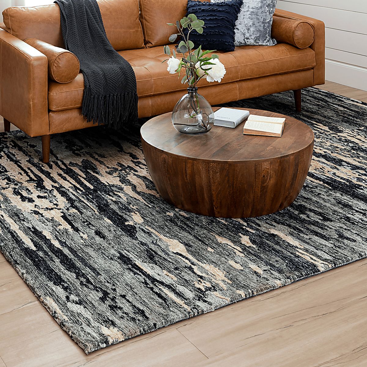 Drew & Jonathan Middlewick Blue,Charcoal Black,Blue,Gray Rugs | Rooms to Go