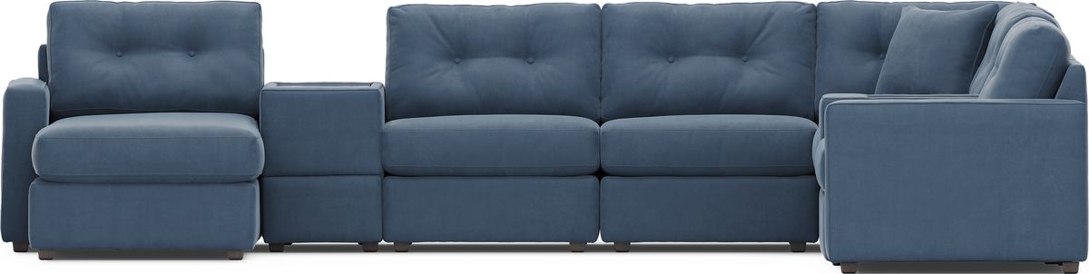 Drew & Jonathan Modularone Midnight Blue Microfiber 7pc With Left ...