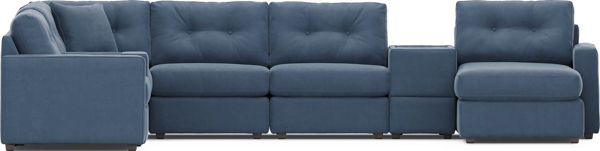 Drew & Jonathan Modularone Midnight Blue Microfiber 7 Pc Right Arm ...