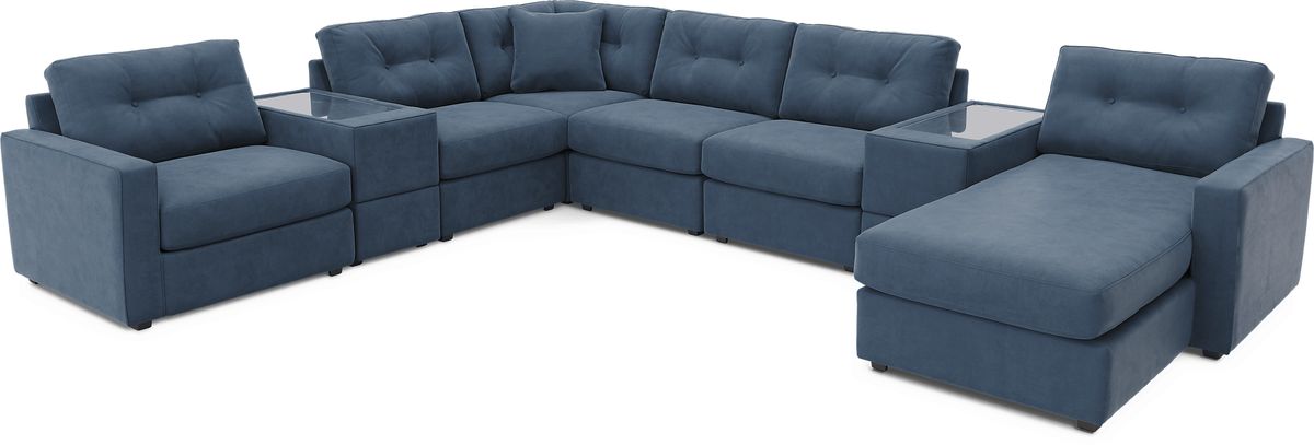 Drew & Jonathan Modularone Midnight Blue Microfiber 7 Pc Right Arm ...
