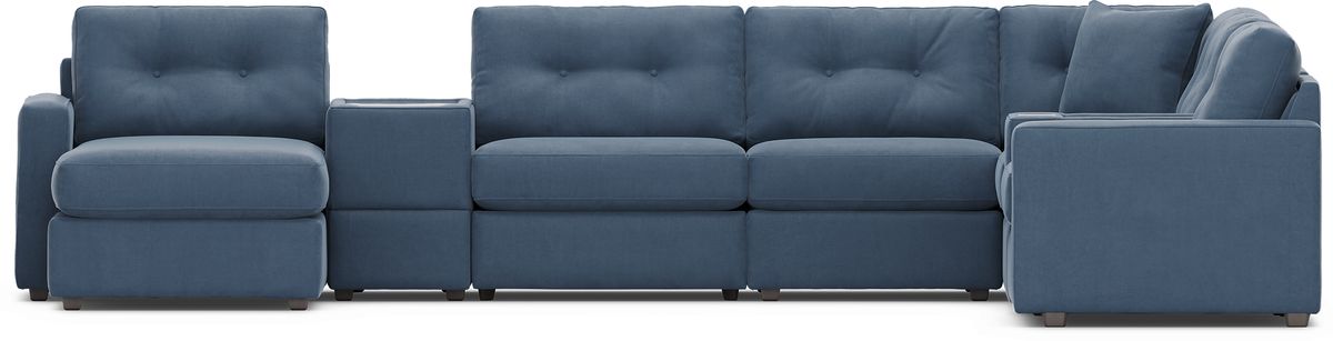 Drew & Jonathan Modularone Midnight Blue Microfiber 8 Pc Left Arm Media ...