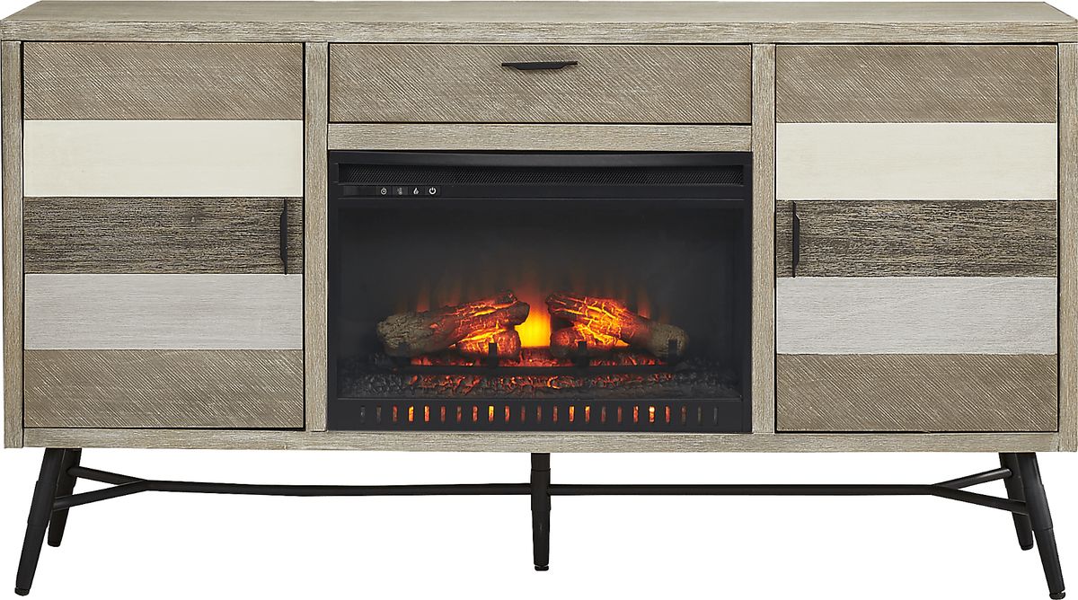 Midtown Loft Gray 66 in. Console With Log Fireplace | Rooms to Go