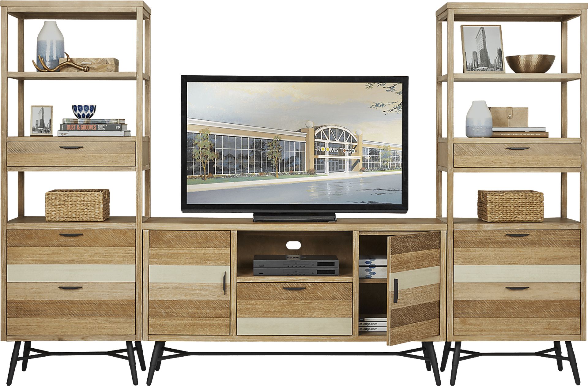 Midtown Loft Natural Light Wood 3 Pc Wall Unit With 72 in. Console ...