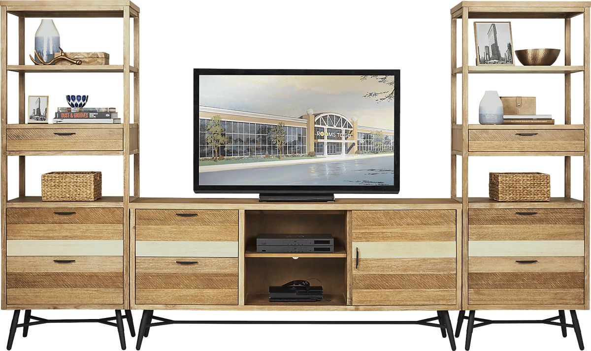 Midtown Loft Natural Light Wood 3 Pc Wall Unit With 72 in. Console ...
