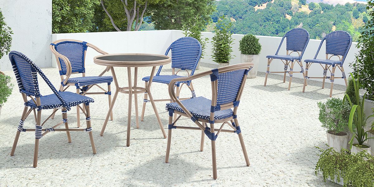 Miki Bay 7 Pc Blue Colors Synthetic Fabric Outdoor Dining Set | Rooms to Go