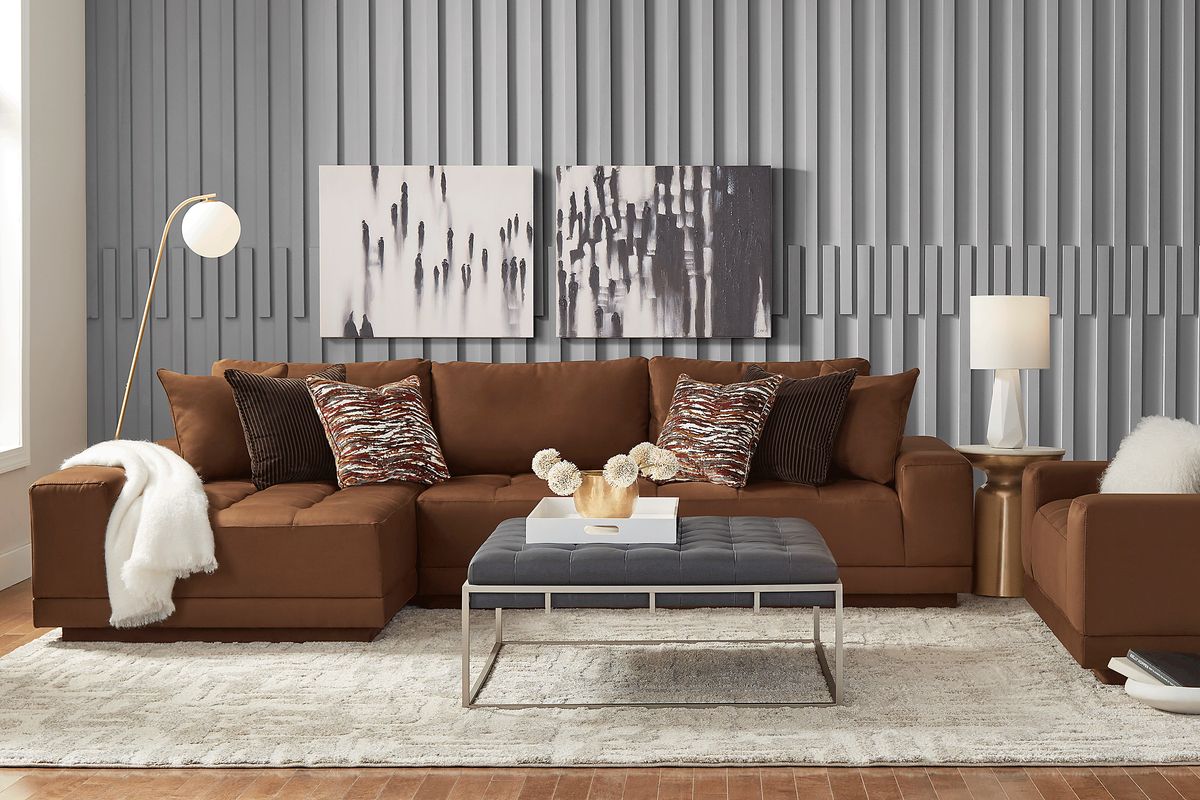 Drew & Jonathan Milano Brown Polyester,Polyurethane Fabric 2 Pc Left ...