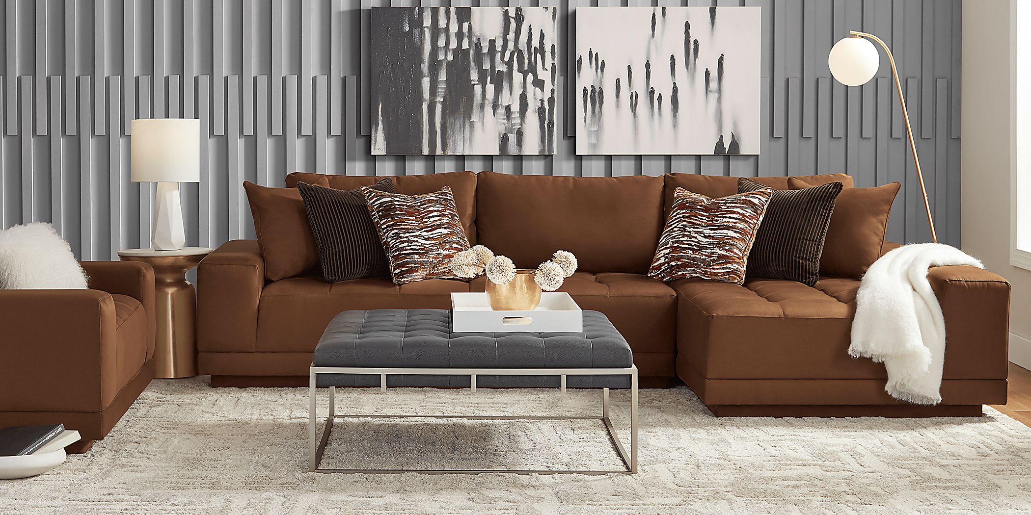 Drew & Jonathan Milano Brown Polyester,Polyurethane Fabric 2 Pc Right ...
