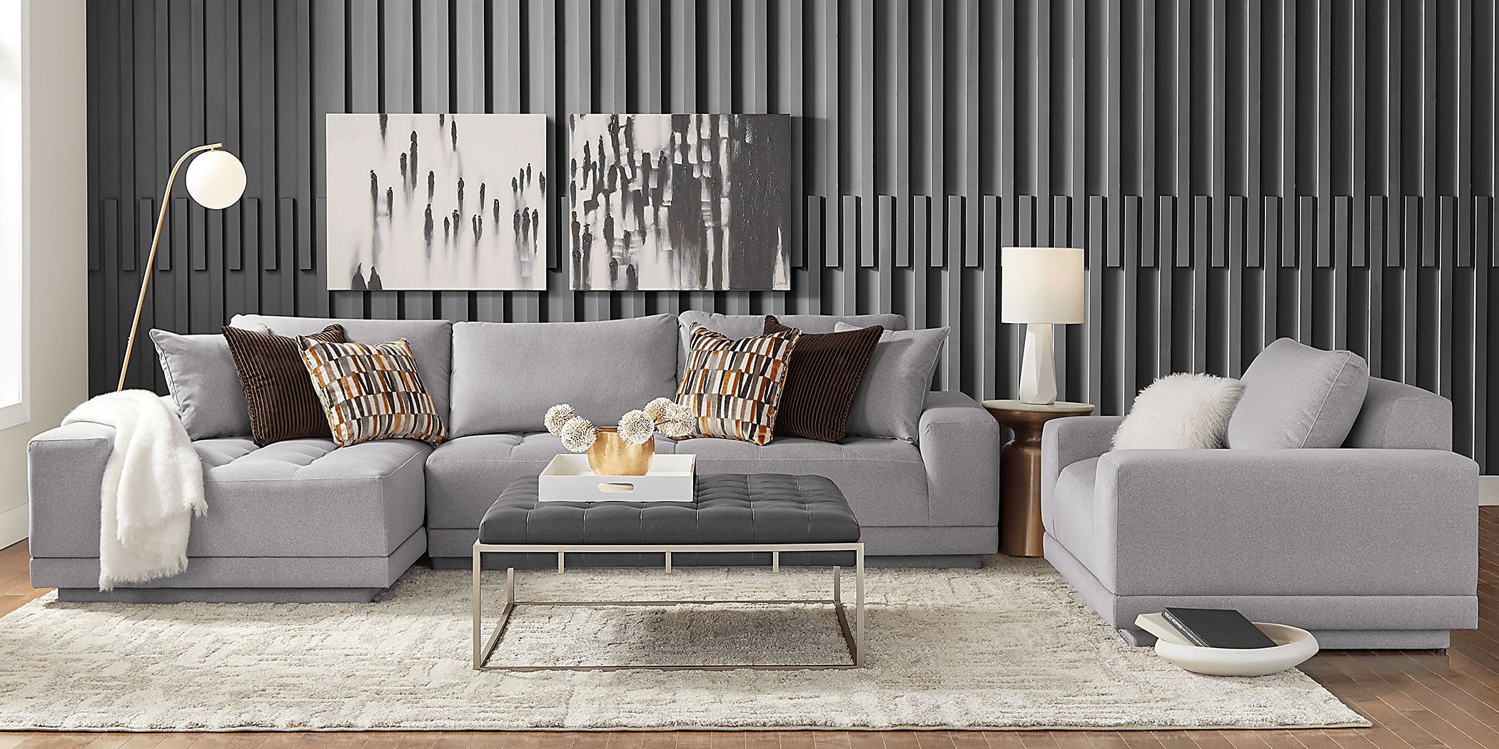 Drew & Jonathan Milano Smoke Gray Polyester Fabric 2 Pc Left Arm Chaise ...