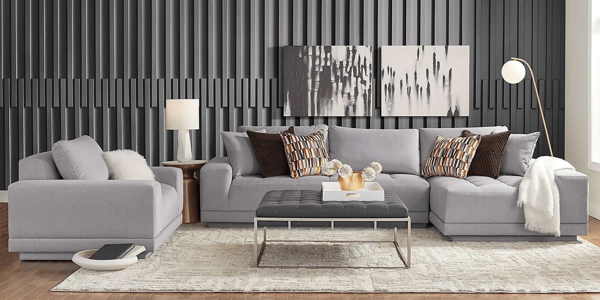 Drew & Jonathan Milano Smoke Gray Polyester Fabric 2 Pc Right Arm ...