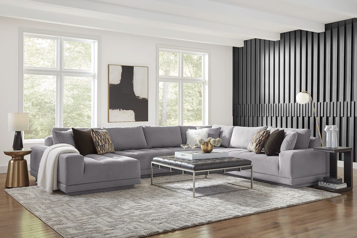 Drew & Jonathan Milano Smoke Gray Polyester Fabric 4 Pc Left Arm Chaise ...