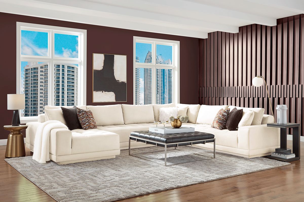 Drew & Jonathan Milano White Polyester,Polyurethane Fabric 4 Pc Left ...