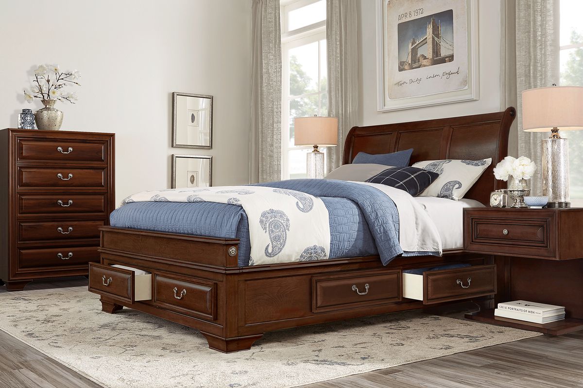 Mill Valley II 5 Pc Brown Cherry Dark Wood Queen Bedroom Set With Chest ...