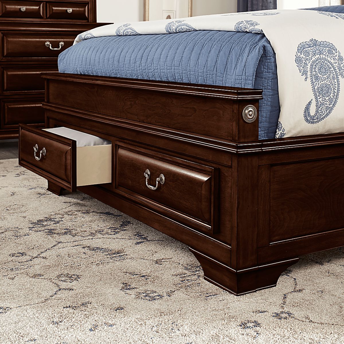 Mill Valley II Cherry Dark Wood 3 Pc Queen Sleigh Bed With Storage ...