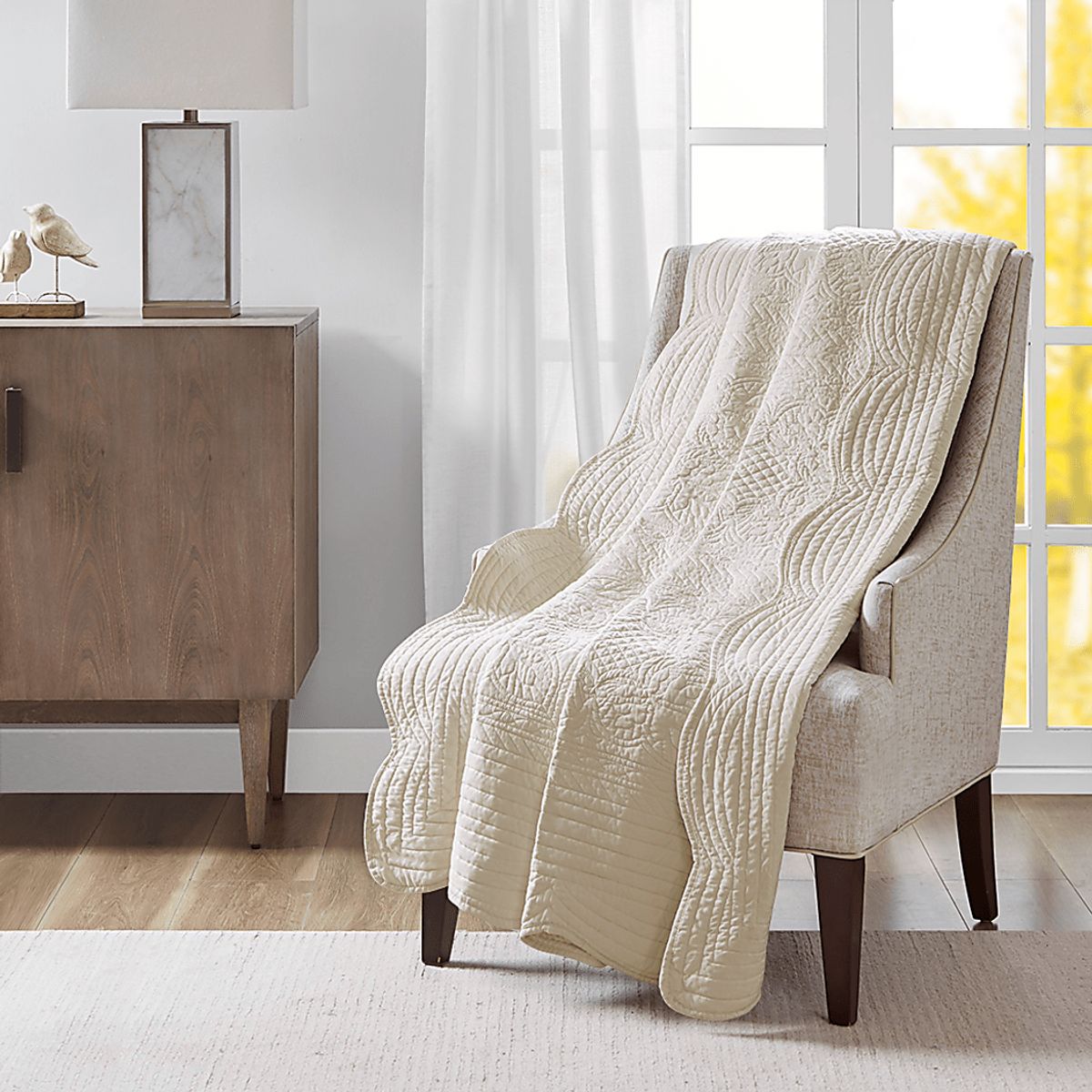 Millaudon Cream Beige Microfiber,Polyester Fabric,Microfiber Throw ...