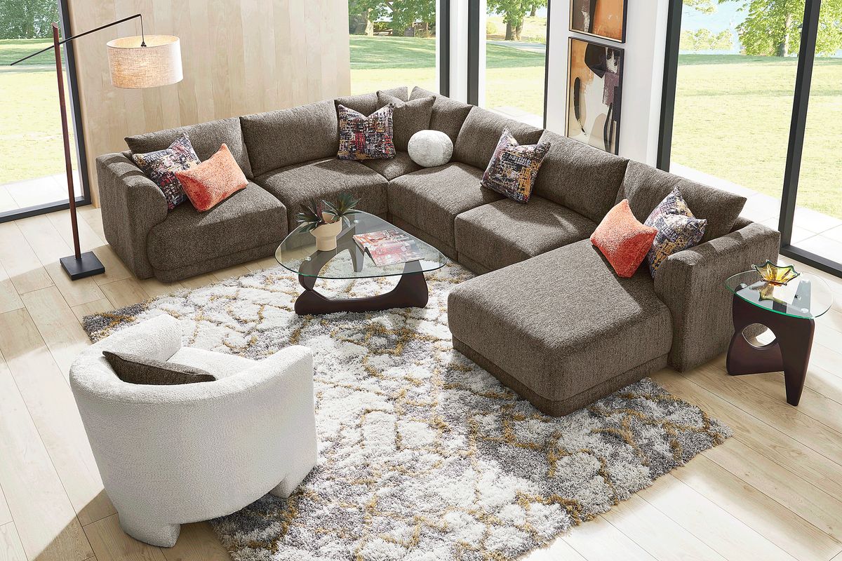 Drew & Jonathan Modularfour Mink Brown Chenille Fabric 6pc With Right ...