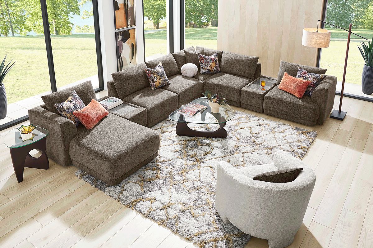 Drew & Jonathan Modularfour Mink Brown Chenille Fabric 8pc With Left ...