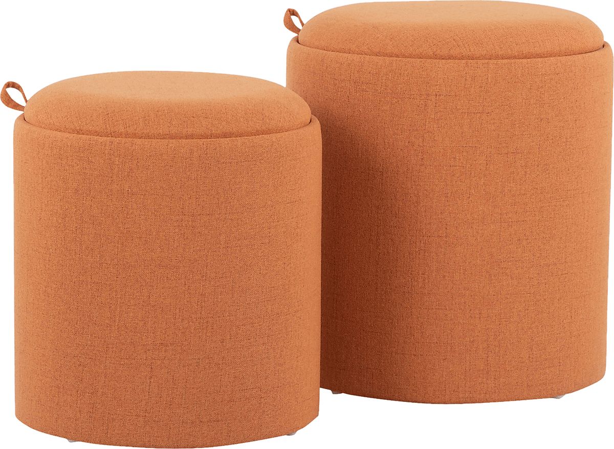 Mockernut Orange Orange,Red Cotton,Polyester Fabric Ottoman, Set Of 2 ...