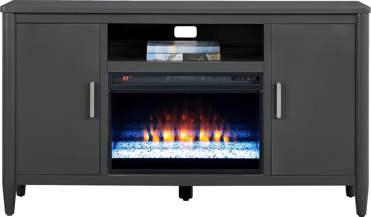 Modern Villa Iron Ore Black 62 in. Console With Crystal Firebox | Rooms ...